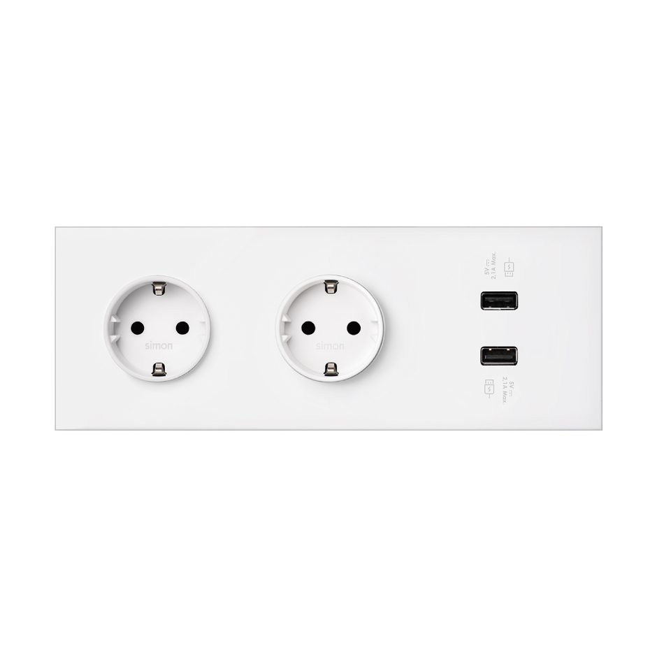 Kit back para 3 elementos con 2 bases enchufe schuko y 1 cargador doble 2xUSB 2.1A con ...