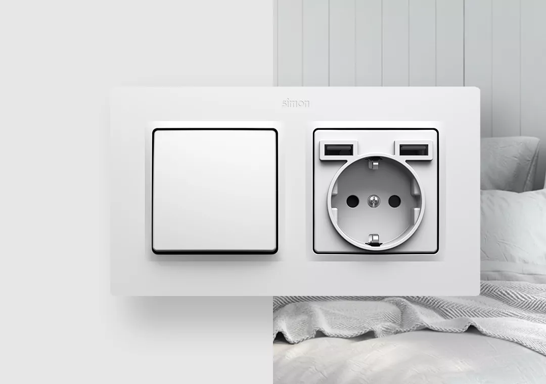 Base de enchufe con doble cargador USB Simon 82, Detail y Concept | SIMON