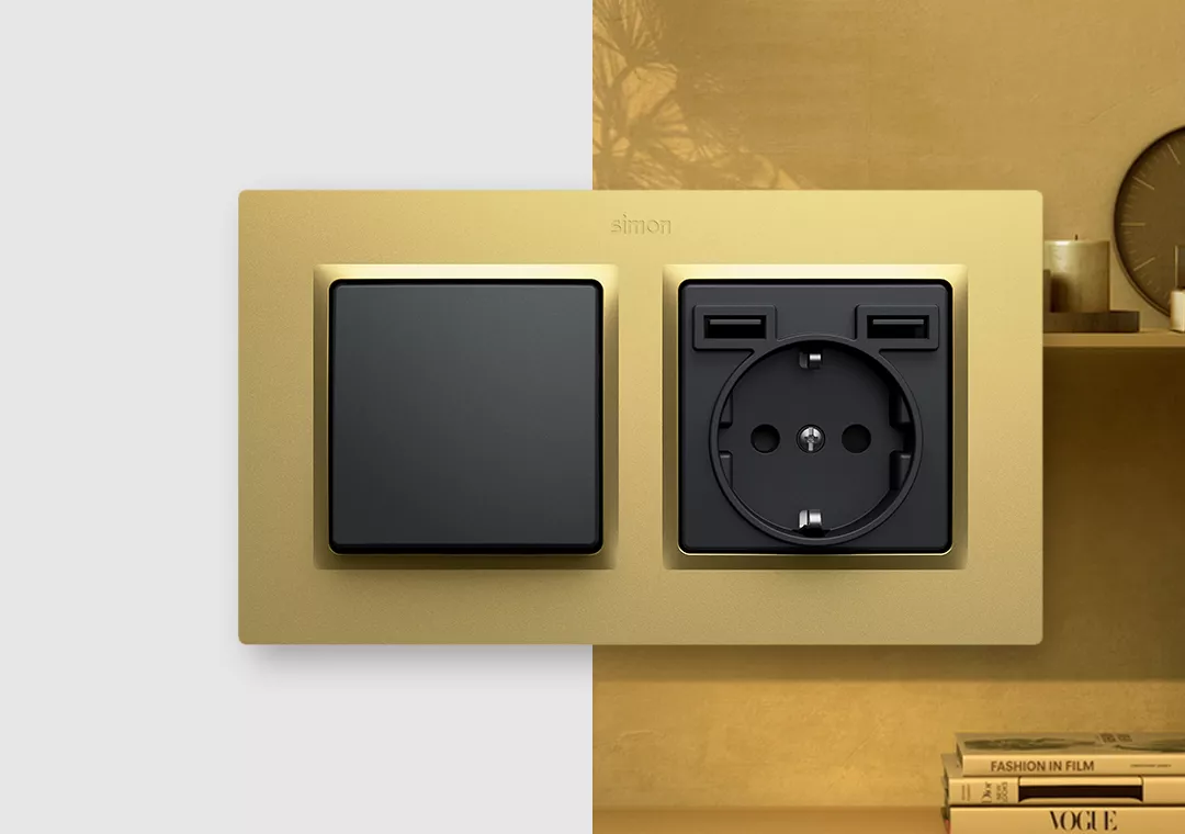 Base de enchufe con doble cargador USB Simon 82, Detail y Concept | SIMON