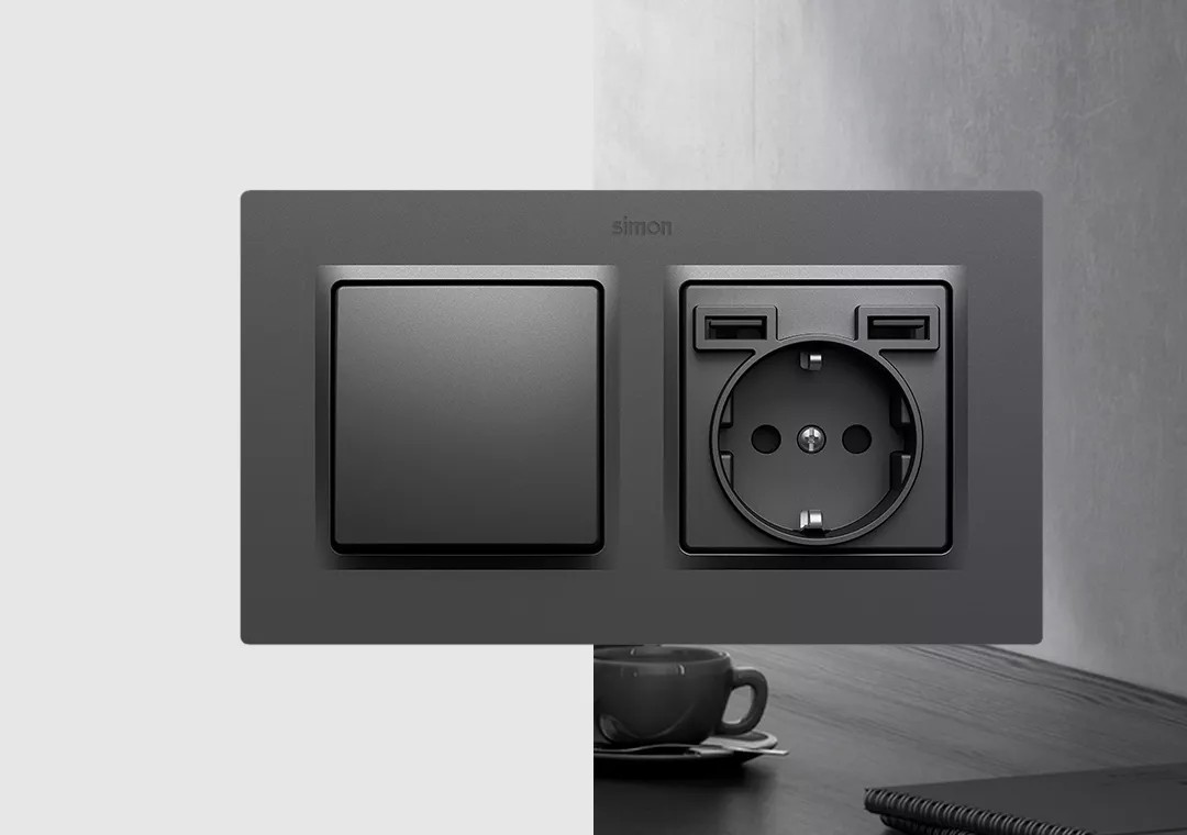 Base de enchufe con doble cargador USB Simon 82, Detail y Concept | SIMON