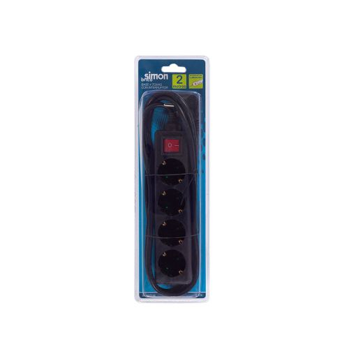 BASE MÚLTIPLE 4 TOMAS 16A 250V~ NEGRA CON INTERRUPTOR Y 2 METROS DE CABLE H05VV-F 3G1,5MM² Simon ...