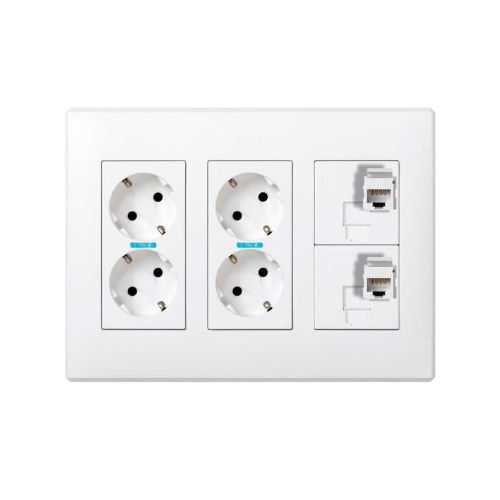 Kit caja pared de superficie o empotrar 3 elementos dobles con 2 enchufes dobles y 2 placas 1 ...