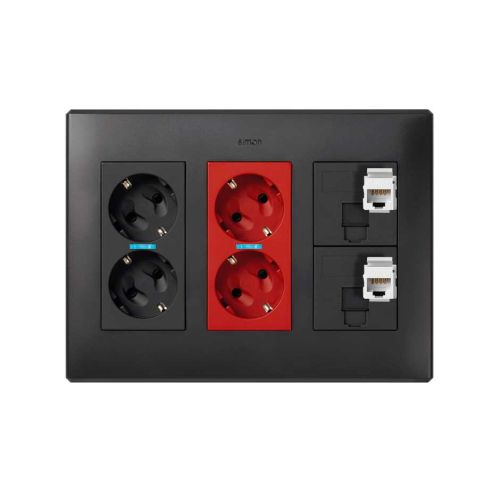 Kit caja pared superficie-empotrar 3 elementos dobles con 1 enchufe doble,1 SAI doble,2 placas ...