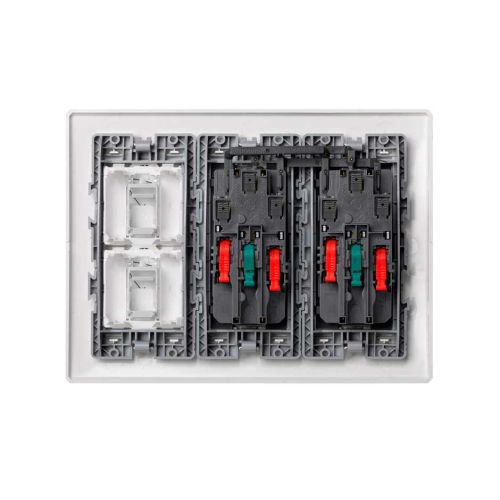 Kit caja pared de superficie o empotrar para 3 elementos dobles con 2 enchufes dobles y 2 placas ...