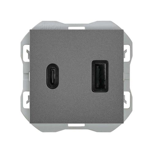 Cargador USB doble A+C 30W Power Delivery titanio Simon 270 | SIMON