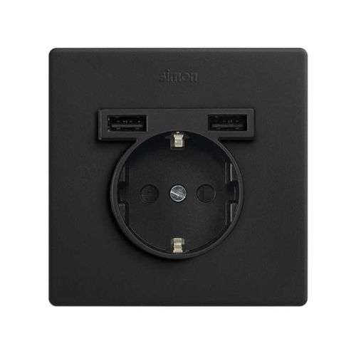 Kit monobloc para 1 elemento con 1 base de enchufe schuko y 2 cargadores USB integrados negro ...