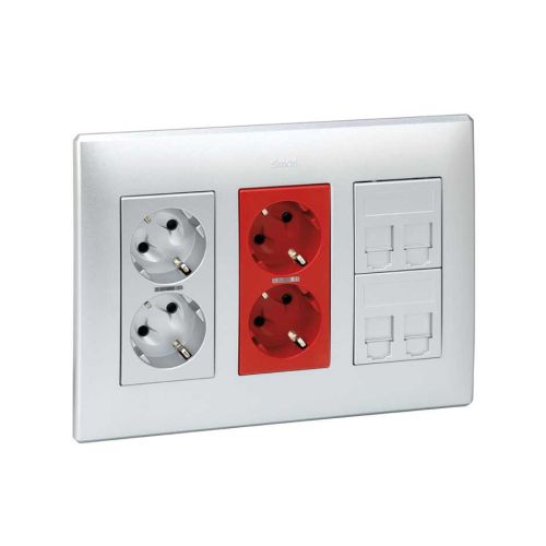 Kit caja pared de superficie-empotrar 3 elementos dobles, 1 enchufe doble,1 SAI doble, 2 placas ...