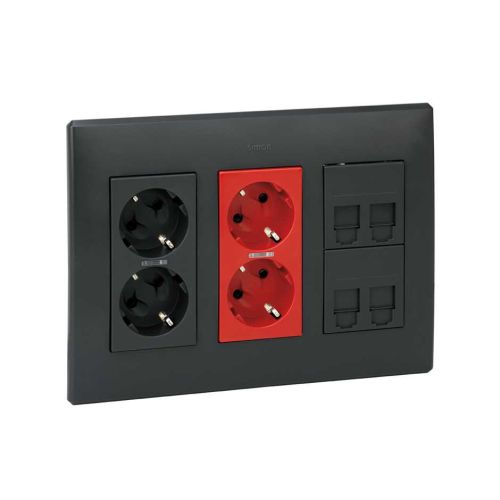 Kit caja pared de superficie-empotrar 3 elementos dobles con 1 enchufe doble,1SAI doble y 2 ...