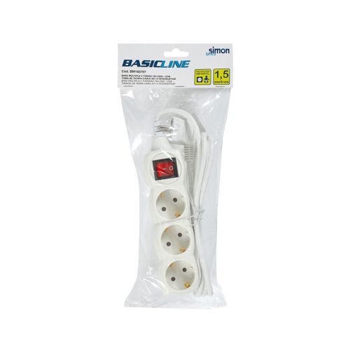 BASE MÚLTIPLE 3 TOMAS 16A 250V~ BLANCA CON INTERRUPTOR Y 1,5 METROS DE CABLE H05VV-F 3G1MM² ...
