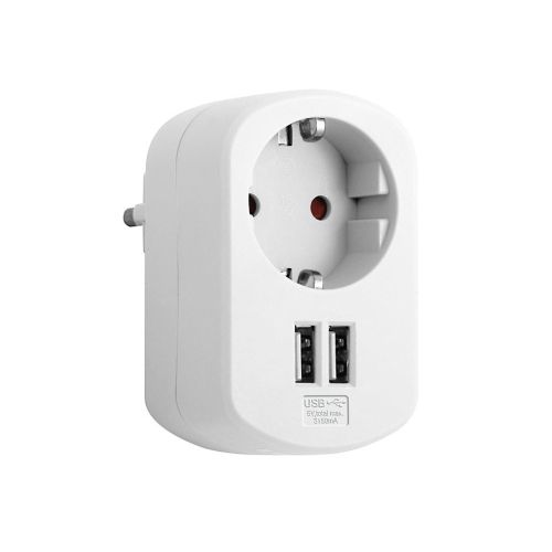 ADAPTADOR COMBI 1 TOMA 16A 250V Y 2 PUERTOS USB 3,15A BLANCO SIMON | SIMON