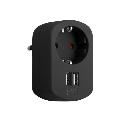 ADAPTADOR COMBI 1 TOMA 16A 250V Y 2 PUERTOS USB 3,15A NEGRO SIMON | SIMON