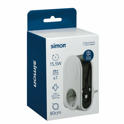 ADAPTADOR 3 CONECTORES USB + 1 USB A + 1 TOMA 16A 250V SIMON | SIMON
