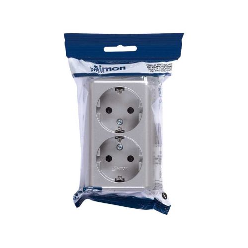 BASE ENCHUFE SCHUKO DOBLE MONOBLOC 16A 250V DE SUPERFÍCIE ALUMINIO Simon Brico | SIMON